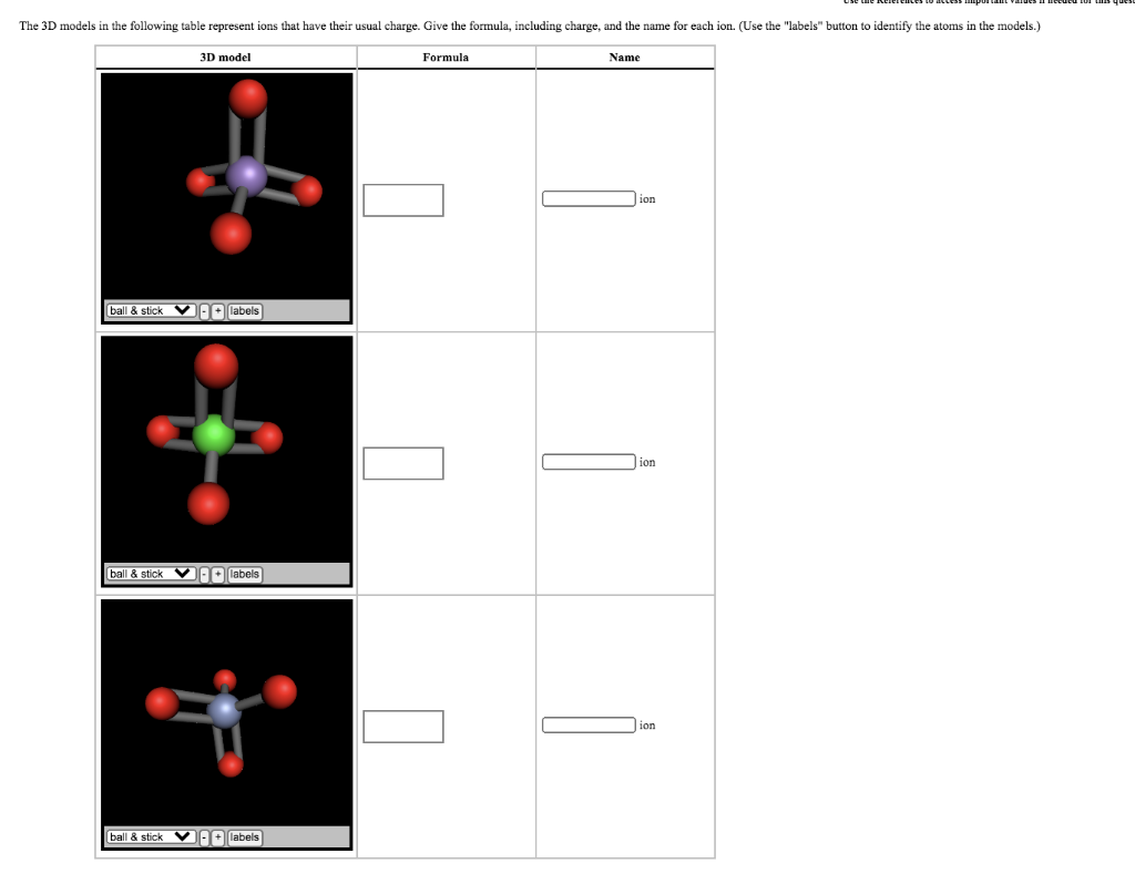 Solved The 3D models in the following table represent ions | Chegg.com