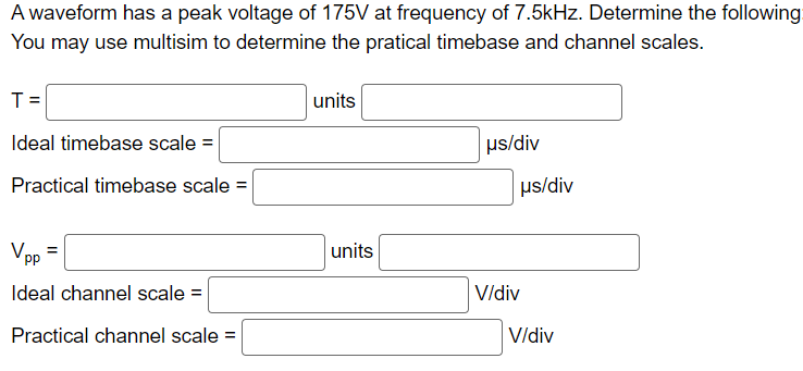 Solved A waveform has a peak voltage of 175 V at frequency | Chegg.com