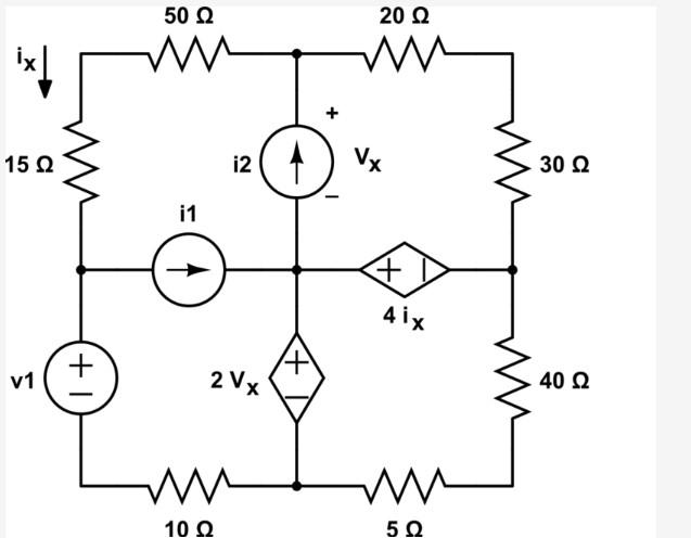 Solved In the circuit below, v1 = -14 V, i1 = 3.5 A, and i2 | Chegg.com
