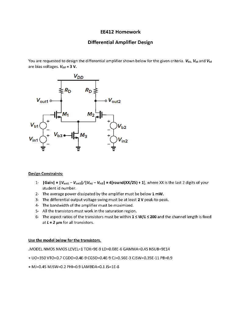 how can I design differential amplifier layout with | Chegg.com