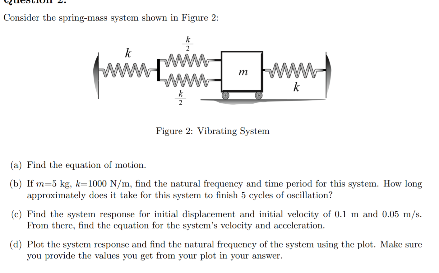Solved Consider the spring-mass system shown in Figure 2: k | Chegg.com