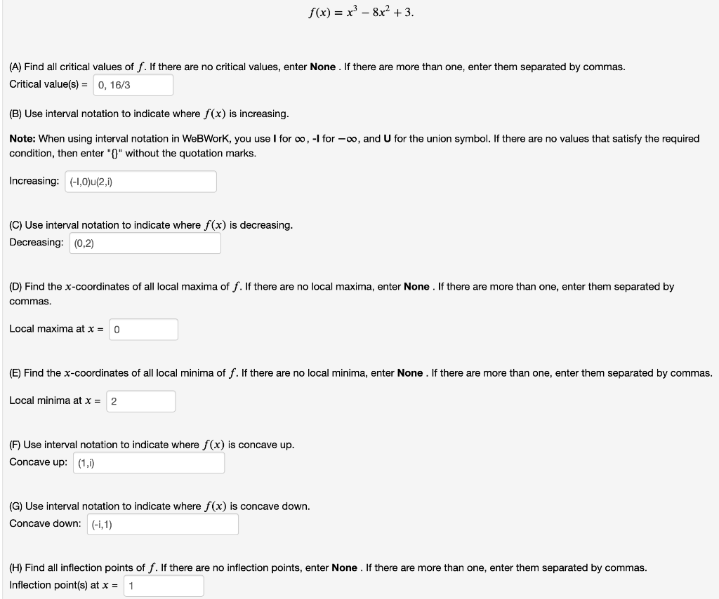 Solved f(x)=x3−8x2+3. (A) Find all critical values of f. If | Chegg.com