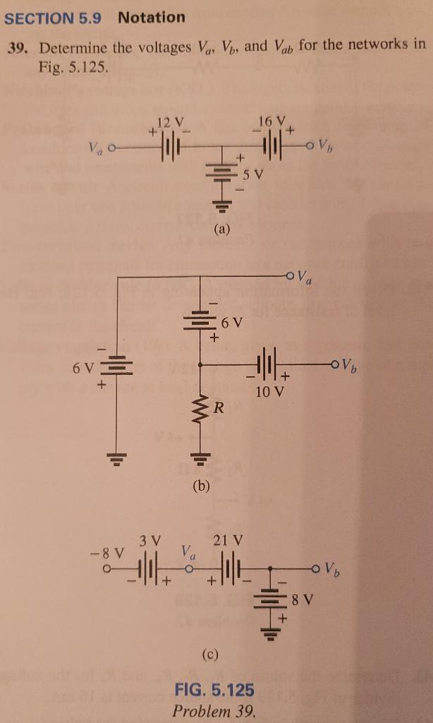 Solved 39. Determine the voltages Va,Vb, and Vab for the | Chegg.com