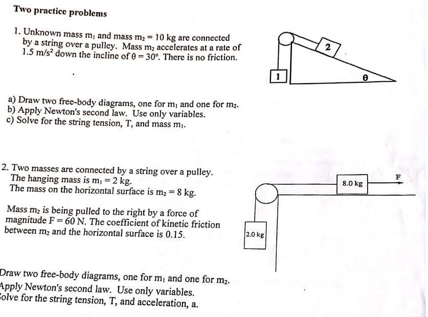 Solved 1. Unknown mass m1 and mass m2=10 kg are connected by | Chegg.com