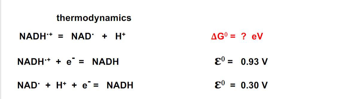Solved thermodynamics NADH+ = NAD + H+ AG° = ? eV NADH+ + e' | Chegg.com