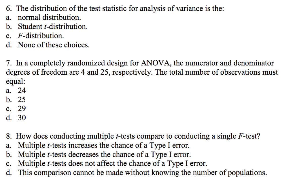 Solved 6. The distribution of the test statistic for | Chegg.com