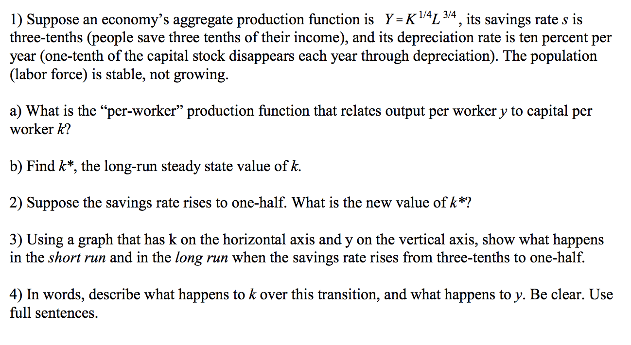 Solved 1 Suppose An Economys Aggregate Production Function