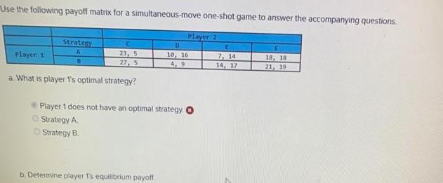 Solved Use the following payoff matrix for a | Chegg.com