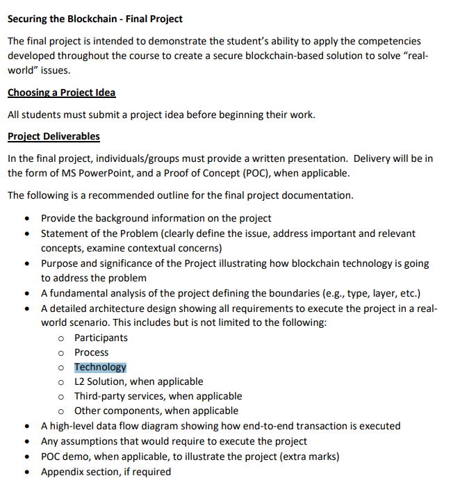 Solved Securing the Blockchain - Final Project The final | Chegg.com