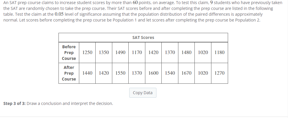 Solved An SAT prep course claims to increase student scores | Chegg.com