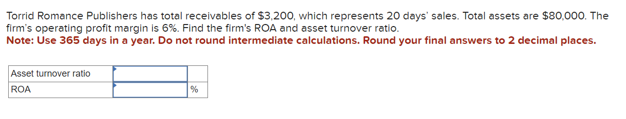 Solved Torrid Romance Publishers has total receivables of | Chegg.com
