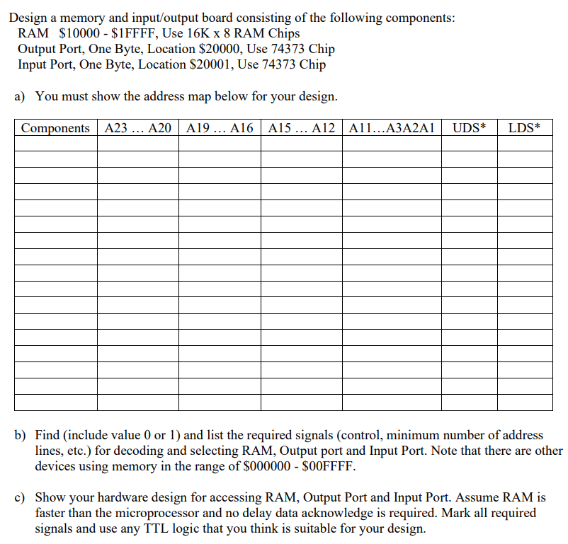 Solved Design a memory and input/output board consisting of | Chegg.com
