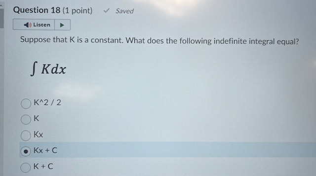 Solved Question 18 (1 ﻿point)Suppose that K is a constant. | Chegg.com