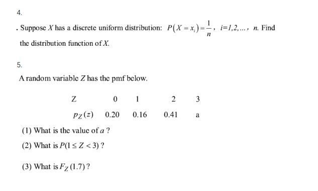 Solved 4. Suppose X has a discrete uniform distribution: | Chegg.com