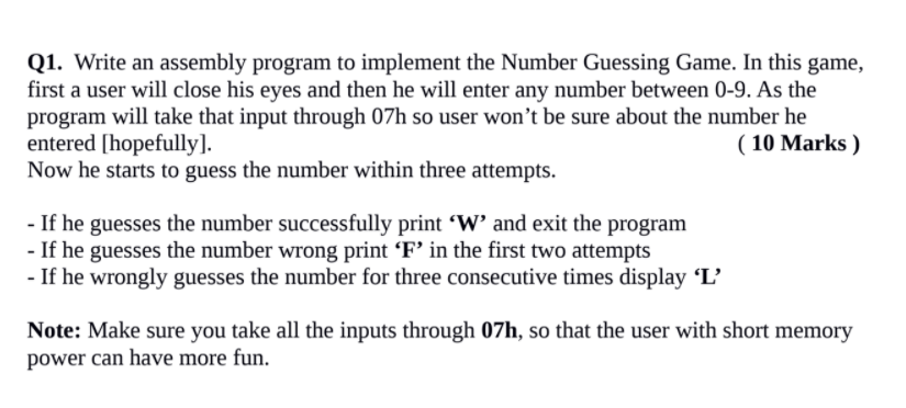 Q1. Write an assembly program to implement the Number | Chegg.com