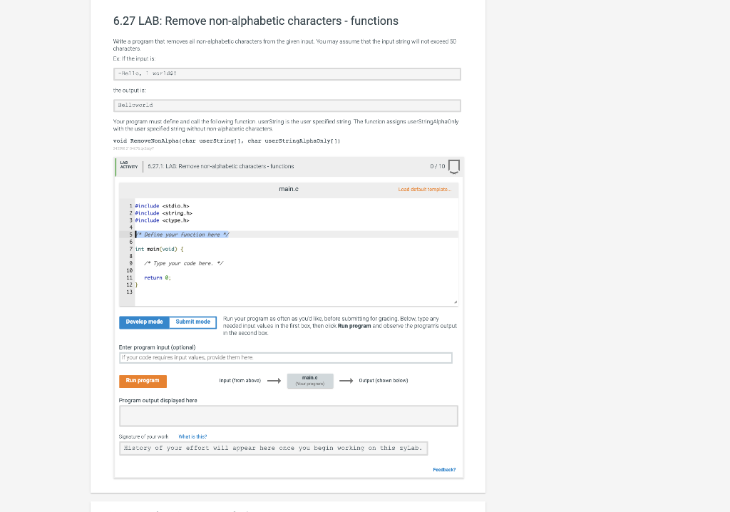 Solved 6 27 LAB Remove Non alphabetic Characters Chegg