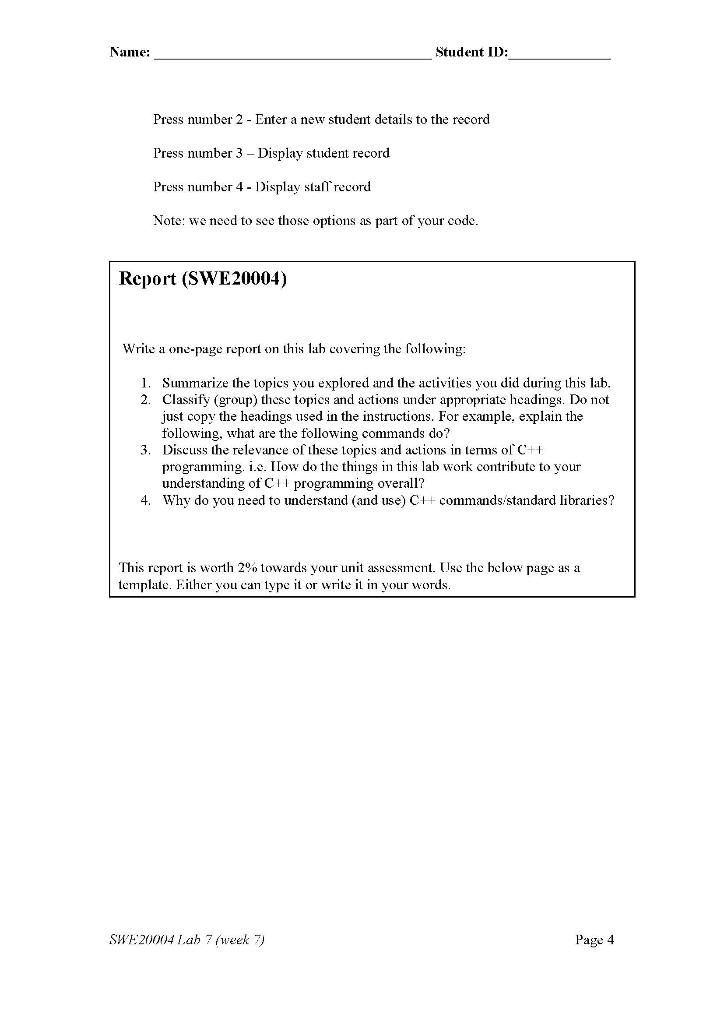 Solved Name: Student ID: SWE20004 Technical Software | Chegg.com