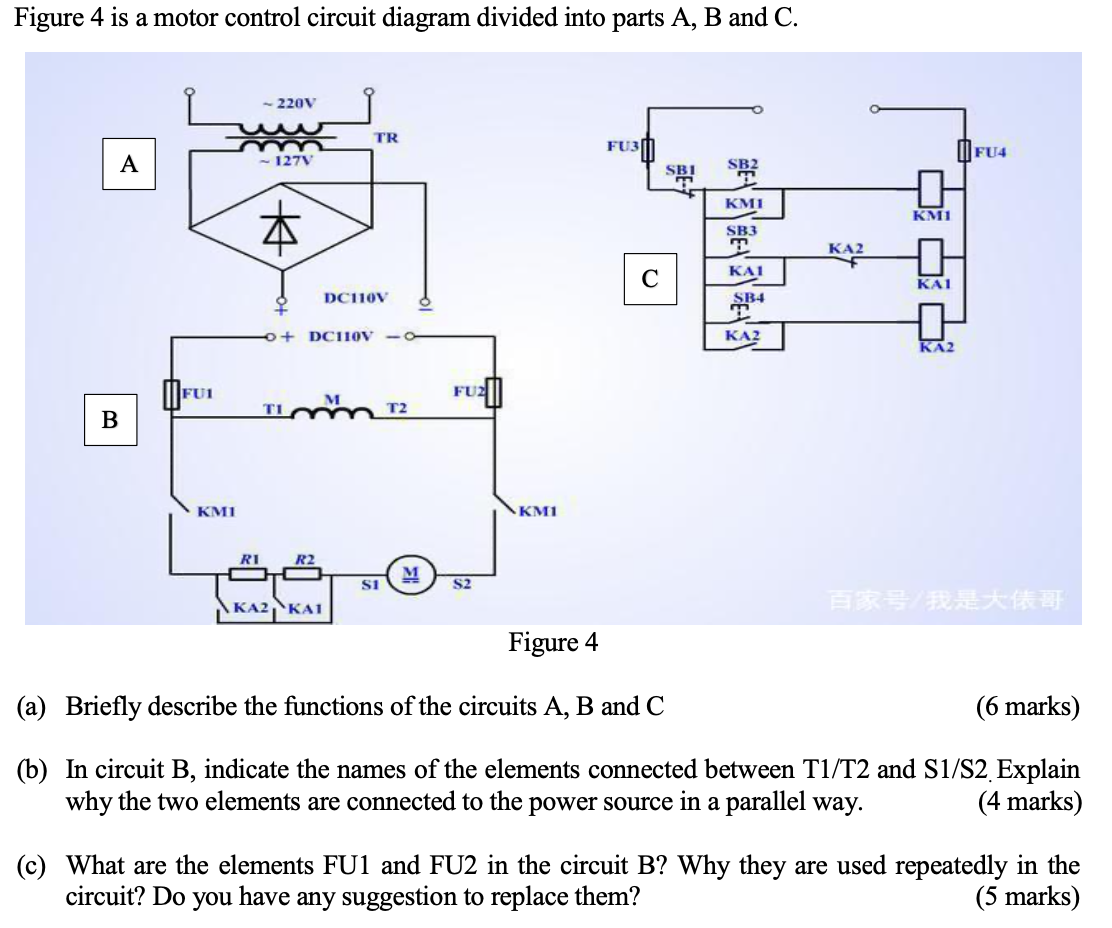 Figure 4 is a motor control circuit diagram divided | Chegg.com