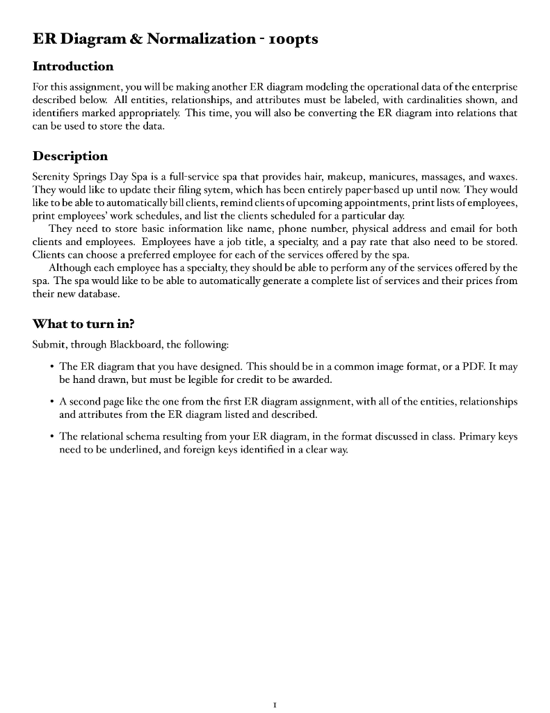 ER Diagram & Normalization - 1oopts Introduction For | Chegg.com