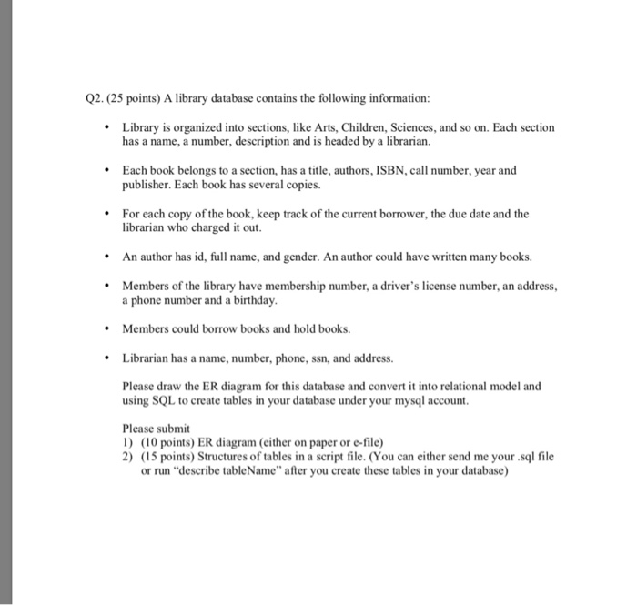 Solved 02.(25 points) A library database contains the | Chegg.com