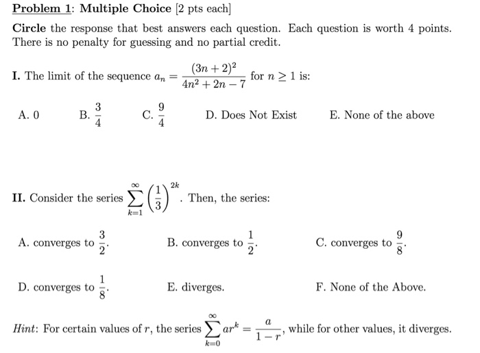 Solved Problem 1: Multiple Choice [2 pts each] Circle the | Chegg.com