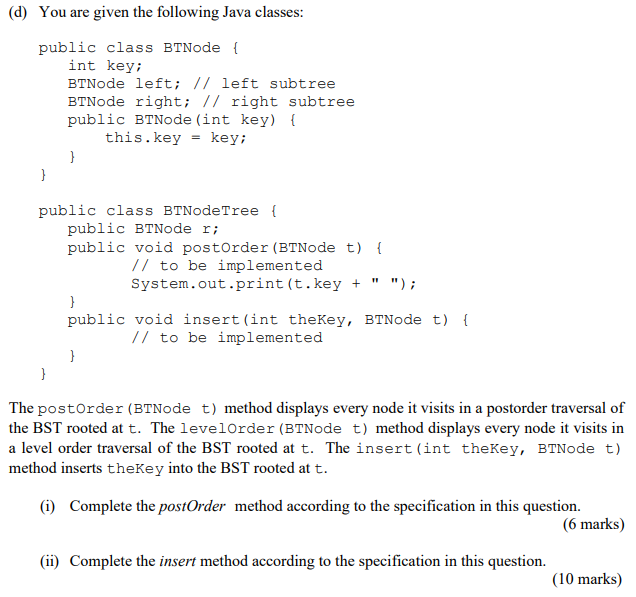 Solved Public Class Btnode { Int Key Btnode Left Left