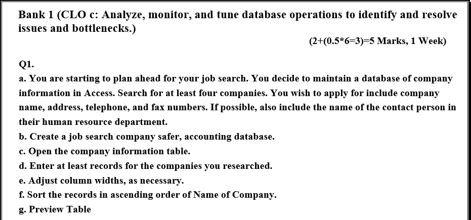 Solved Bank 1 (CLO c: Analyze, monitor, and tune database | Chegg.com