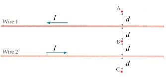 Solved Two parallel wires, each carrying a current of I = | Chegg.com