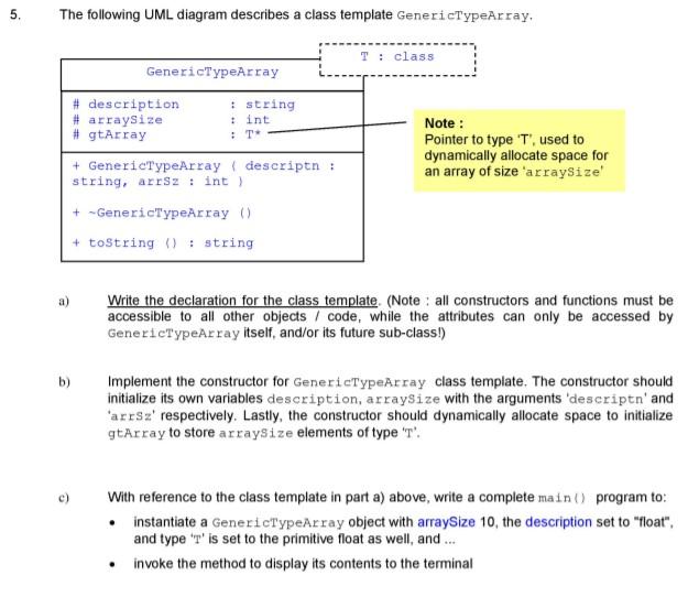 Solved 5, The following UML diagram describes a class | Chegg.com