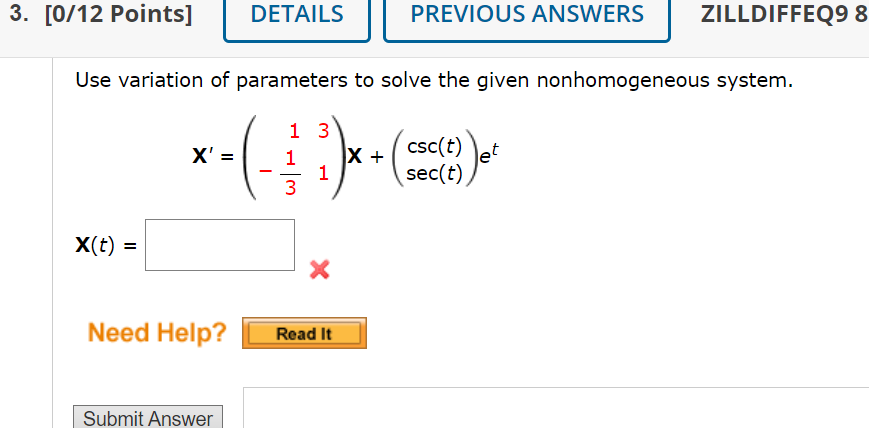 Solved Use variation of parameters to solve the given | Chegg.com
