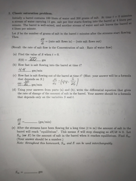 Solved 2. Classic saturation problem. inutes Initially a | Chegg.com