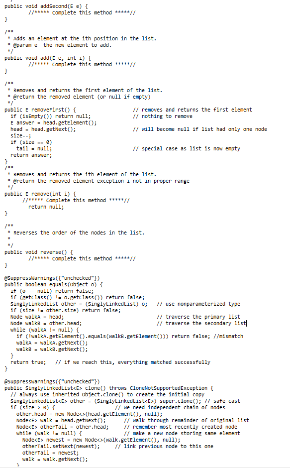 Solved Provided codeA SinglyLinkedList class is provided | Chegg.com