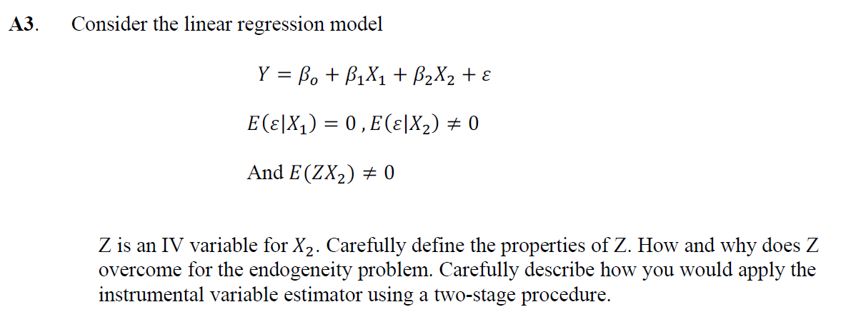 Solved A3. Consider the linear regression model Y = B. + | Chegg.com