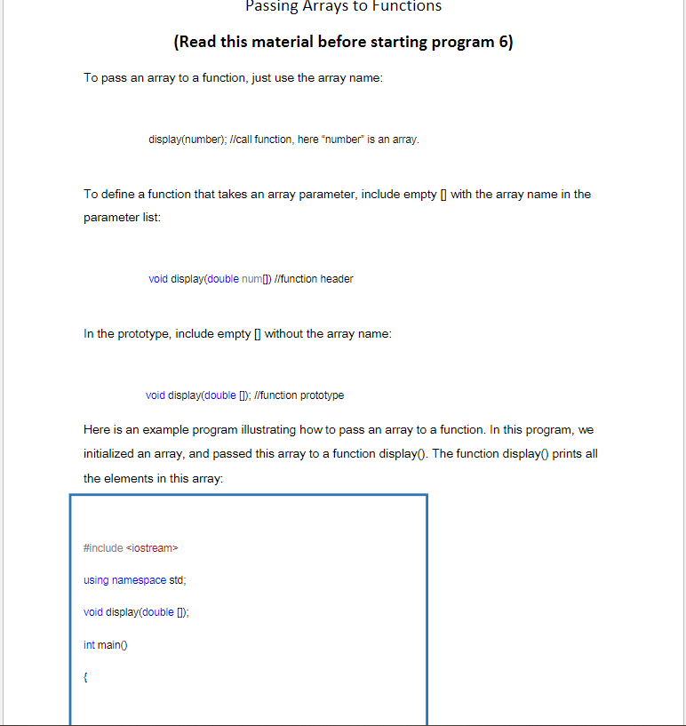 Solved Passing Arrays to Functions (Read this material | Chegg.com