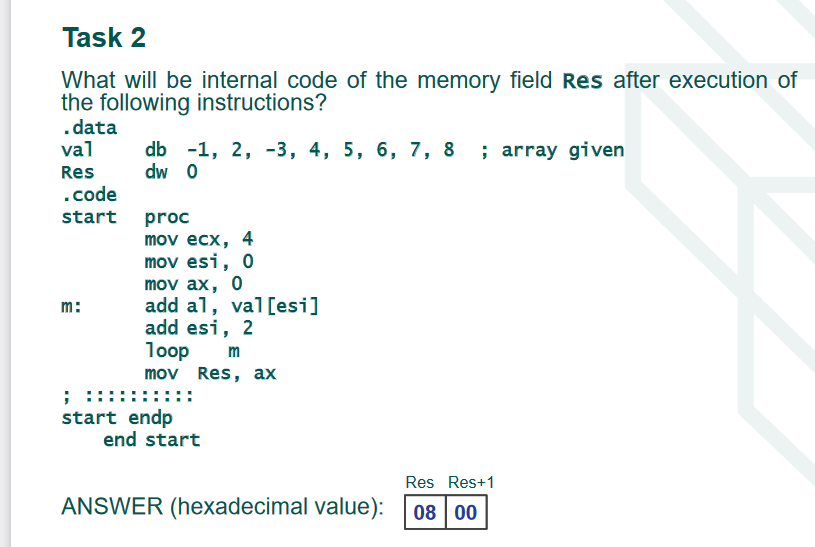 Solved Task 2 What will be internal code of the memory field | Chegg.com