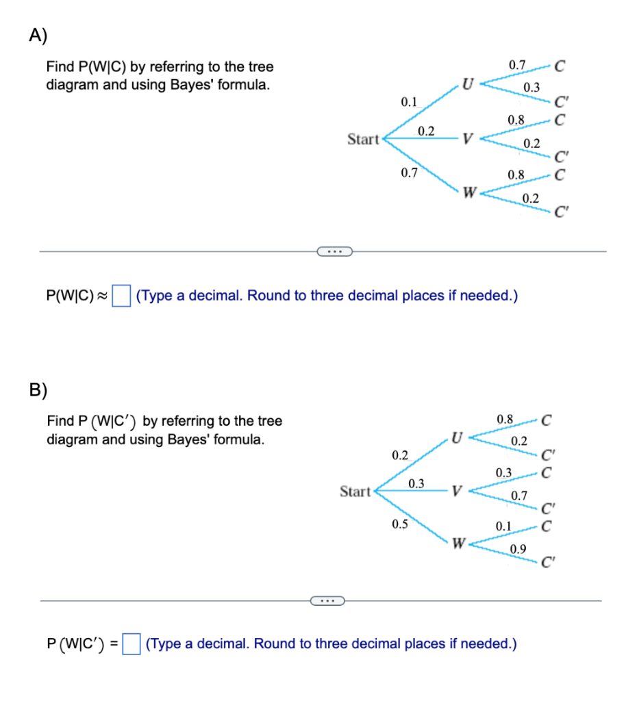 Solved A) Find P(WIC) by referring to the tree diagram and | Chegg.com