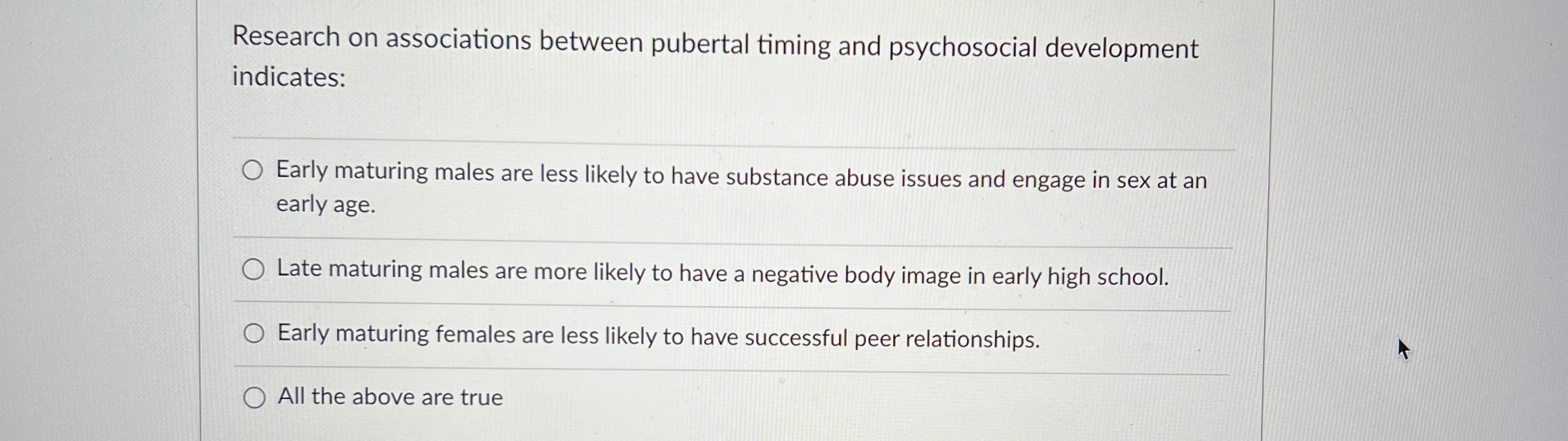 Solved Research On Associations Between Pubertal Timing And