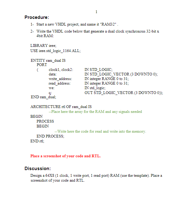 Experiment No.(4) RAM Objective: 1- Design a dual | Chegg.com