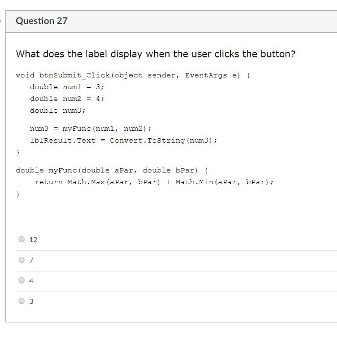 Solved Question 16 What does the label display when the user | Chegg.com