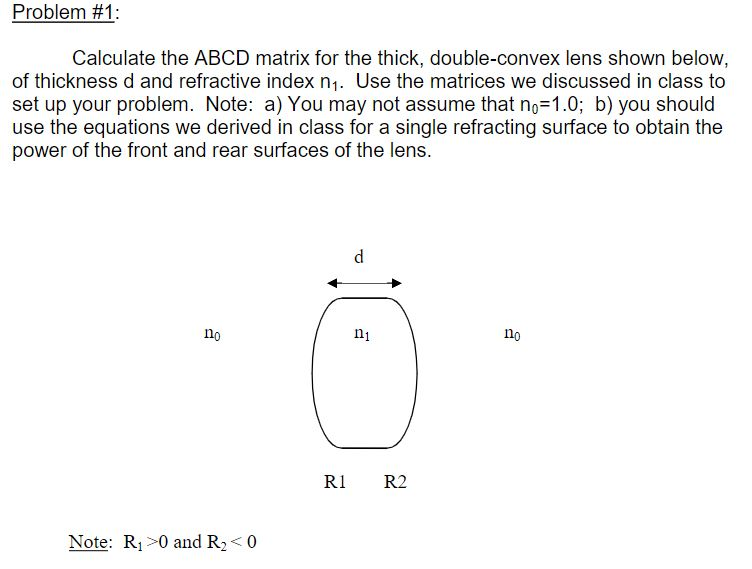 Solved Problem #1: Calculate the ABCD matrix for the thick, | Chegg.com