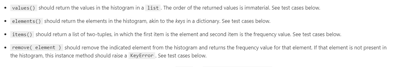 Solved Write a Python class named Histogram that keeps track | Chegg.com