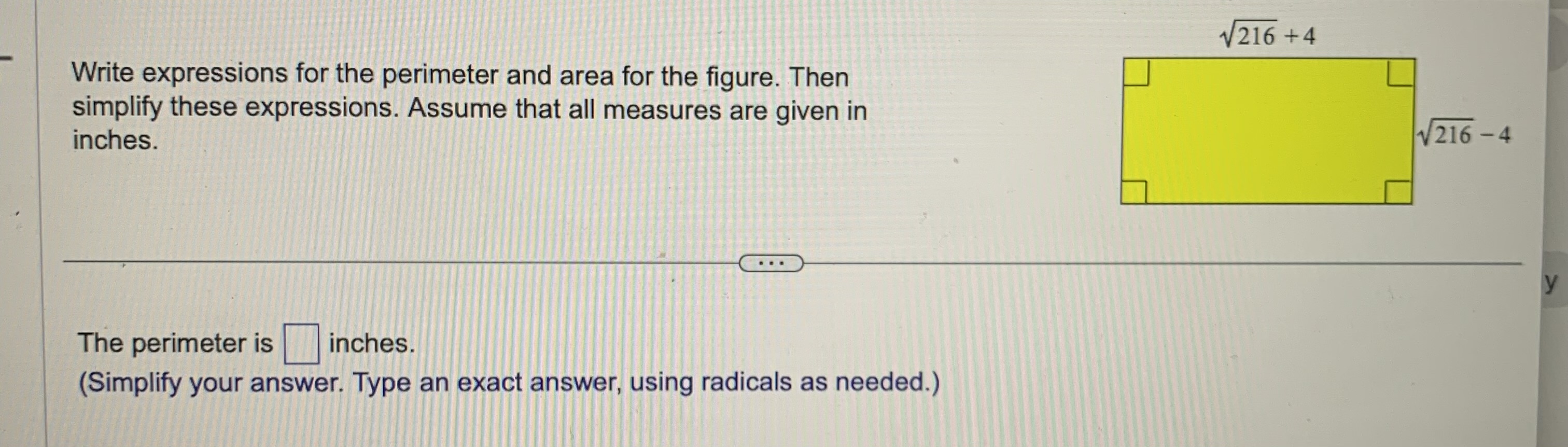 Solved Write expressions for the perimeter and area for the | Chegg.com