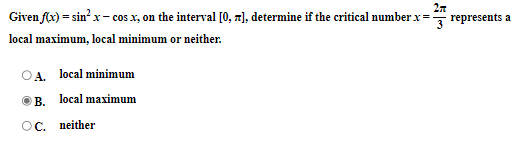 Solved Given f(x)=sin2x−cosx, on the interval [0,π], | Chegg.com