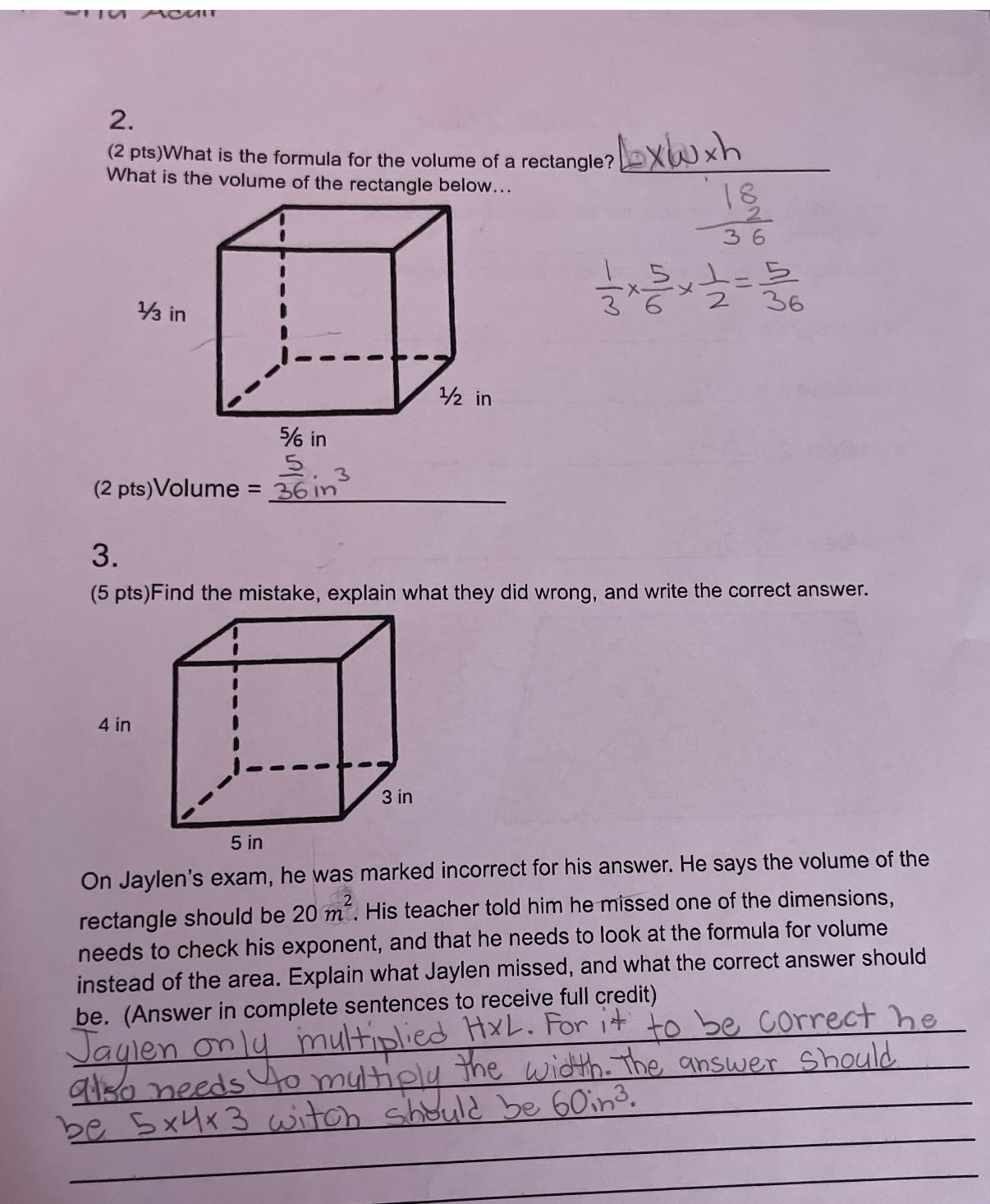 Solved 2. ( 2 pts)What is the formula for the volume of a | Chegg.com