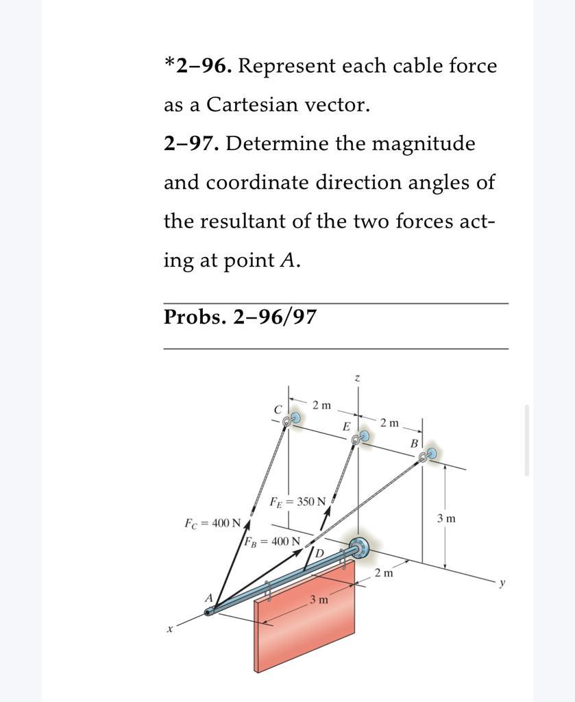 *2-96. Represent each cable force as a Cartesian | Chegg.com *2-96. Represent each cable force as a Cartesian | Chegg.com