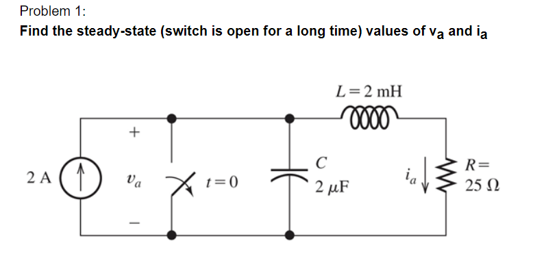 Solved Problem 1: Find the steady-state (switch is open for | Chegg.com