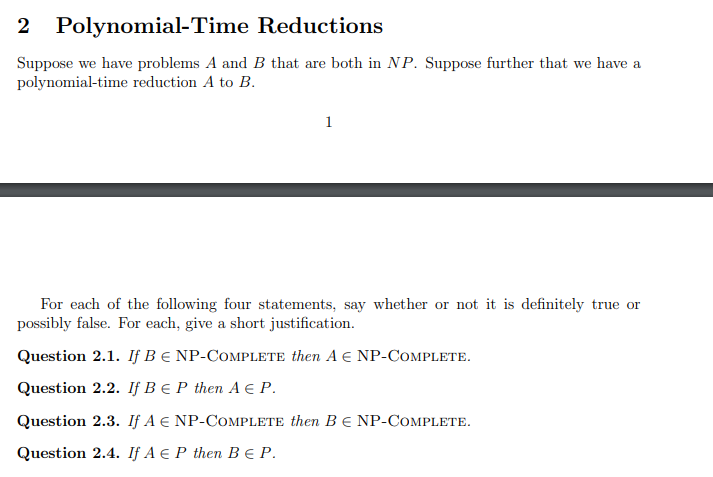 Solved 2 Polynomial-Time Reductions Suppose we have problems | Chegg.com