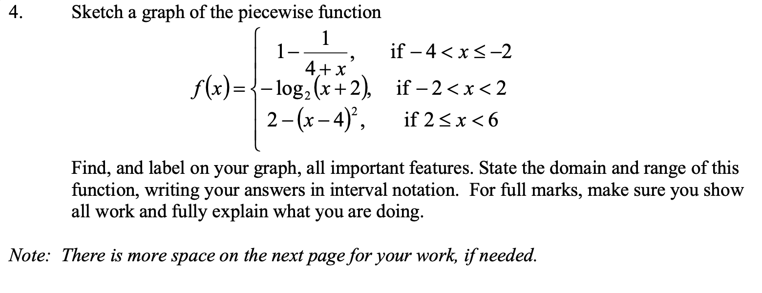 Solved 4. Sketch a graph of the piecewise function 1 1 if -4 | Chegg.com