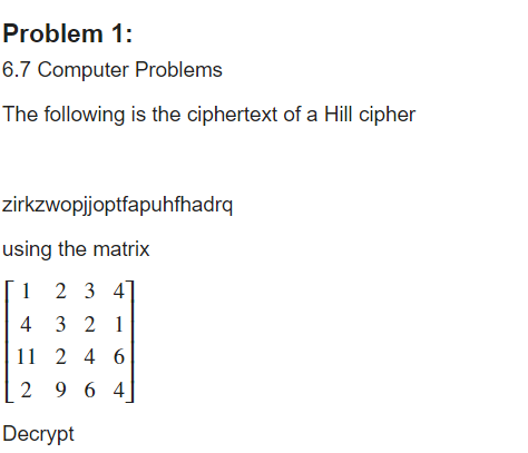 Solved Problem 1:6.7 ﻿Computer ProblemsThe following is the | Chegg.com