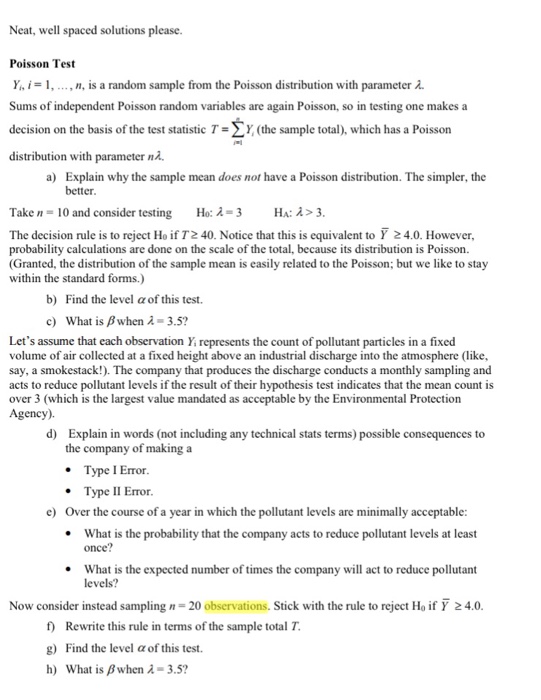 Solved Poisson Test Y_i, i = 1, ..., n, is a random sample | Chegg.com